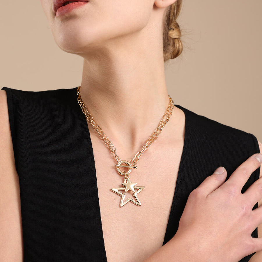 Eternal Double Star Pendant Chain-Link Necklace In Gold-Tone