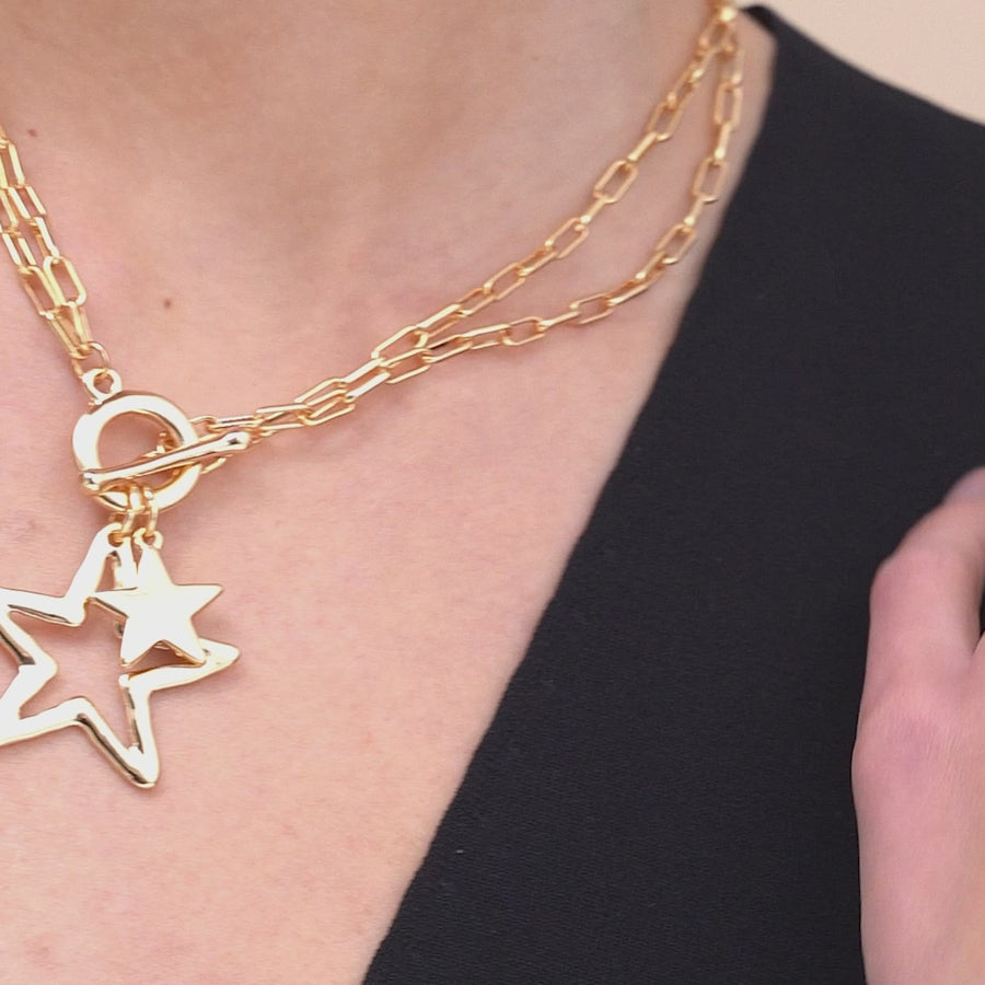 Eternal Double Star Pendant Chain-Link Necklace In Gold-Tone
