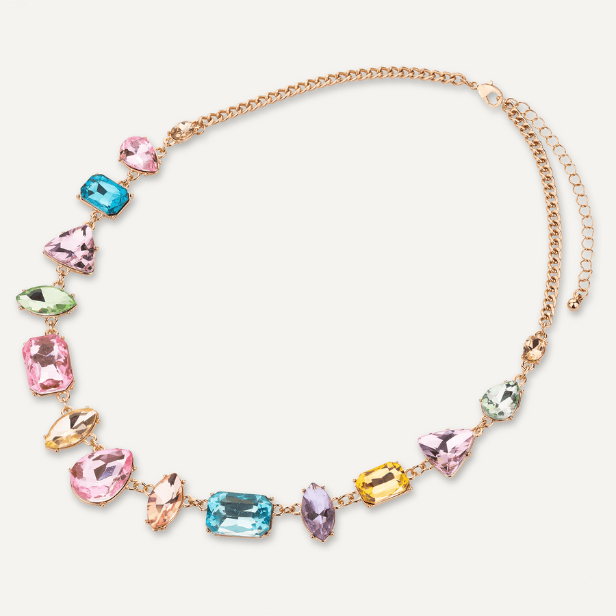 Iris Light Multi-Coloured Crystal Short Necklace In Gold-Tone